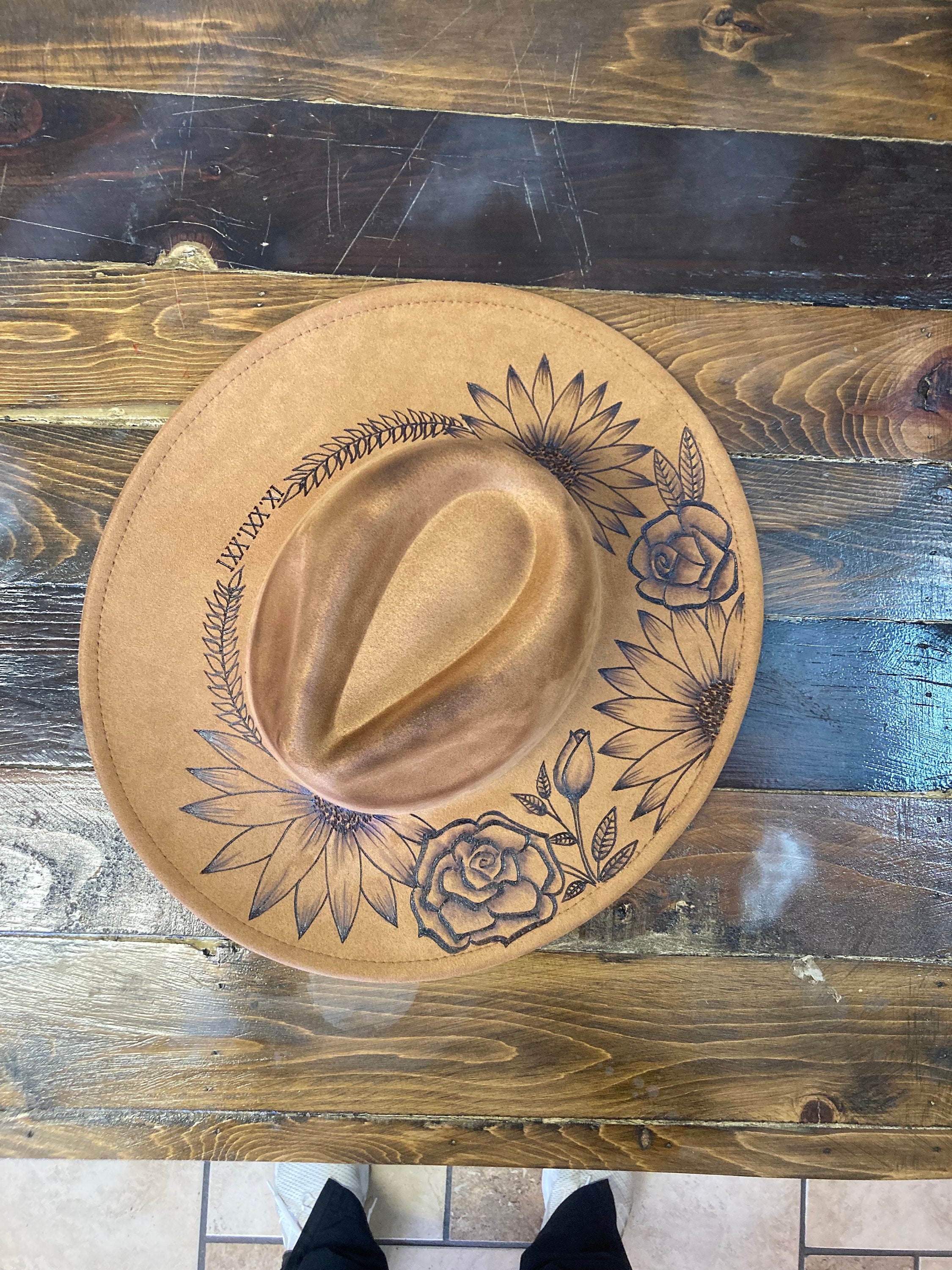 Suede Khaki Color Fedora Hat, Ready for Personalized Hand Burn, Layered ...