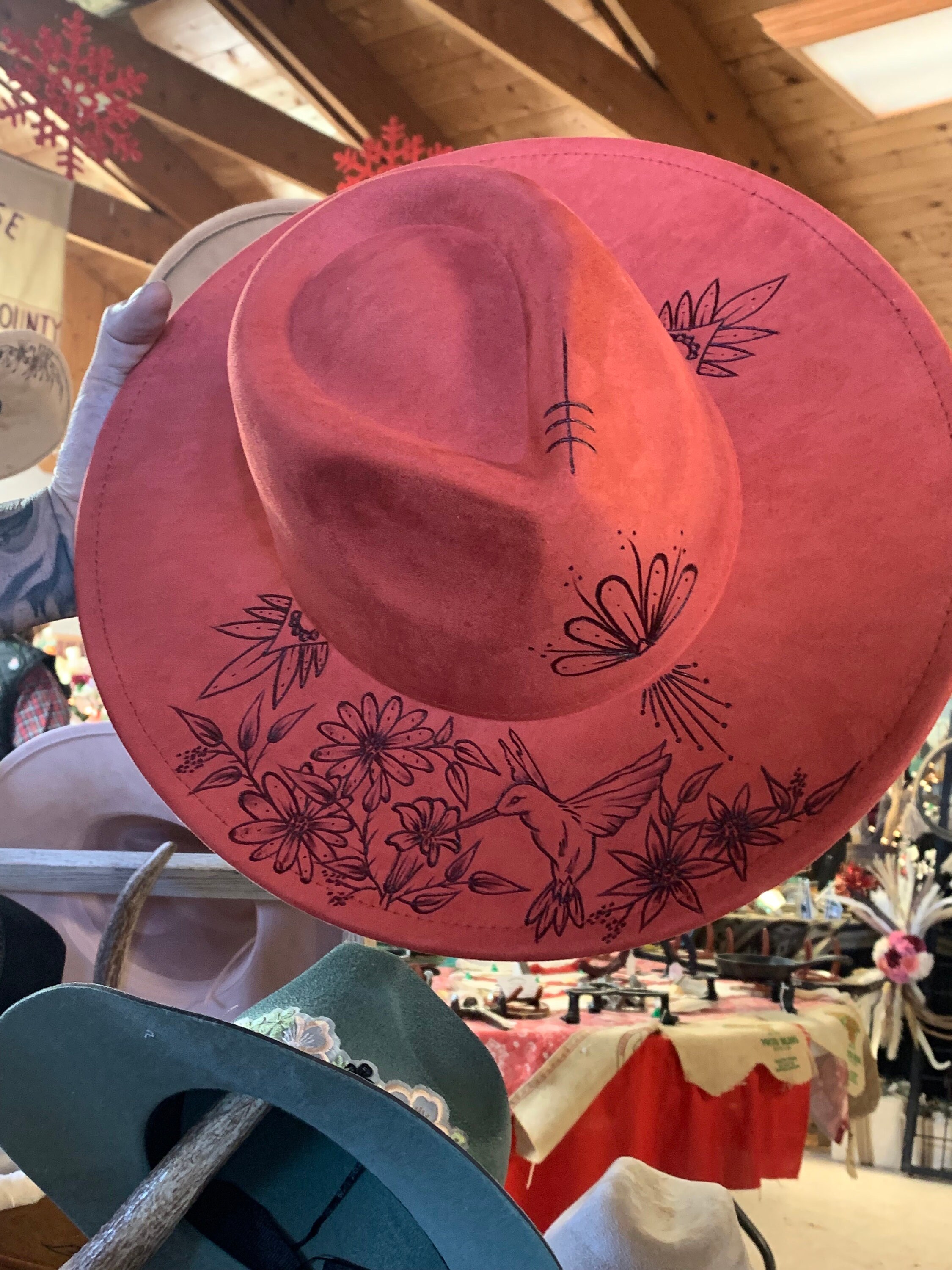 Red Hat, Suede Wide Brim Fedora, Ready for Personalized Hand Burn ...