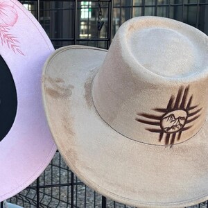Hand-burned Gambler Cowboy Hat – Zia & Sandia Mountains Design ...