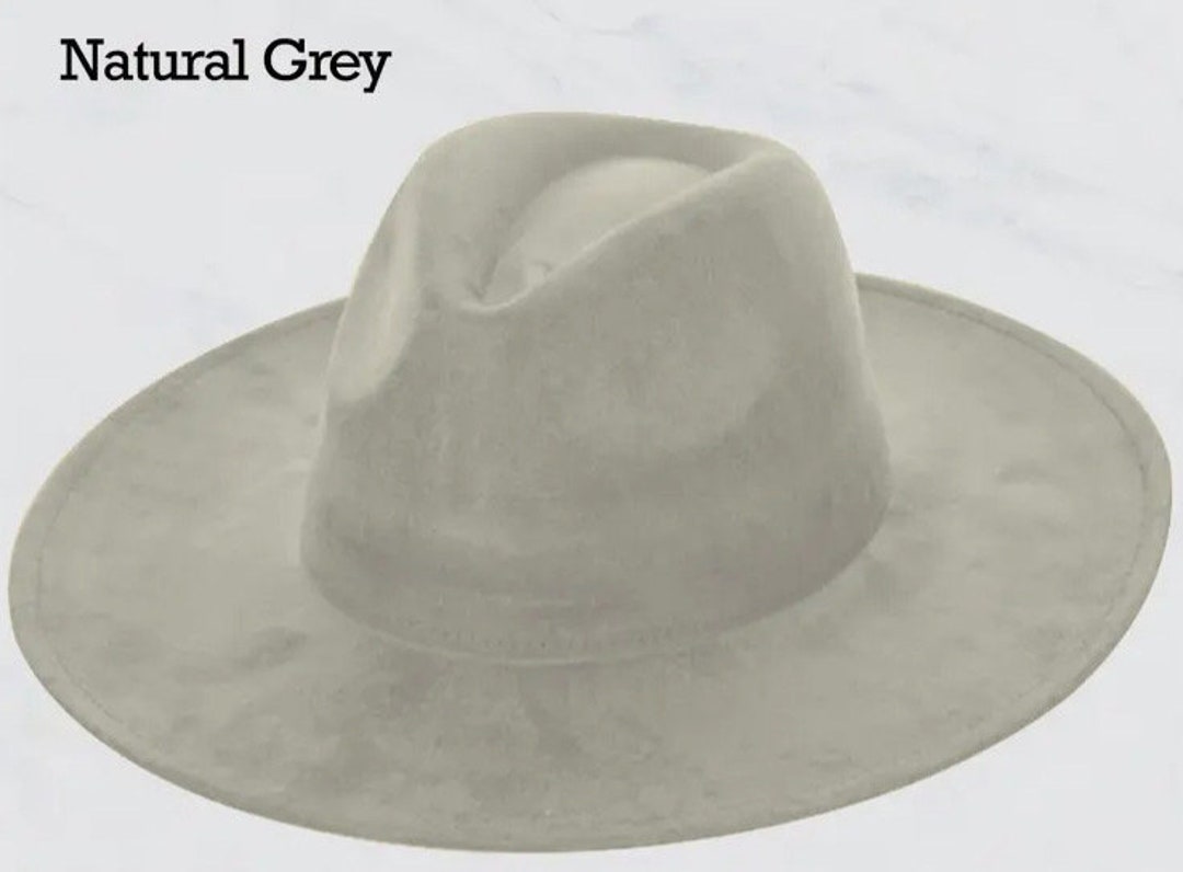 Grey Suede Wide Brim Fedora Hat, Ready for Personalized Hand Burn ...