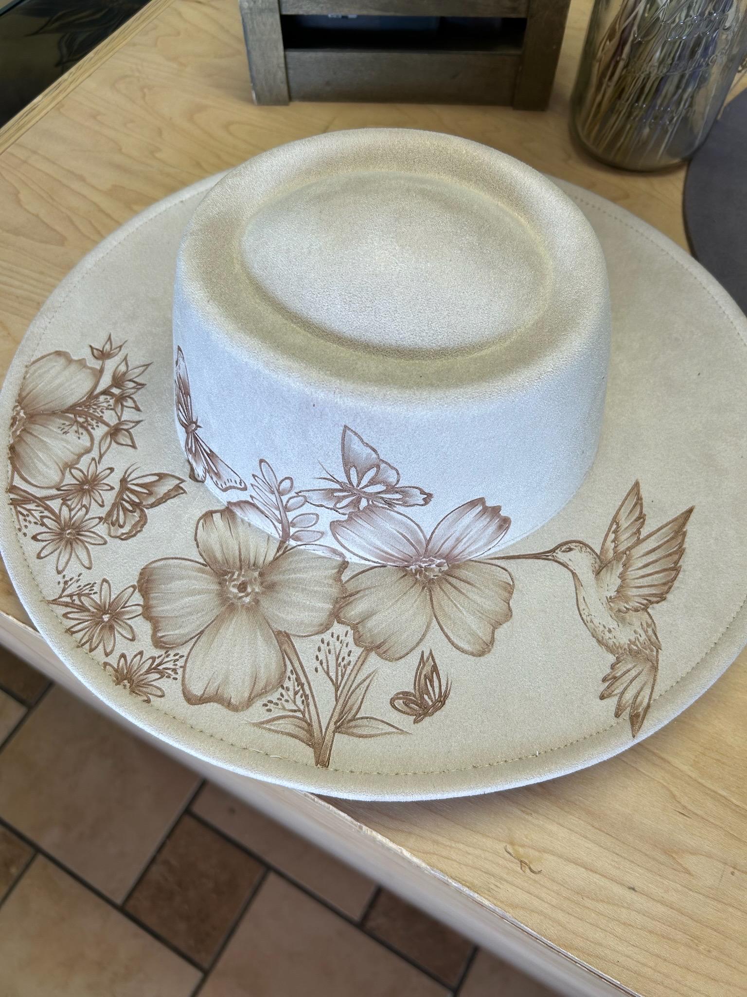 Custom Hummingbird Hat Art With Floral Options – Hand-burned ...