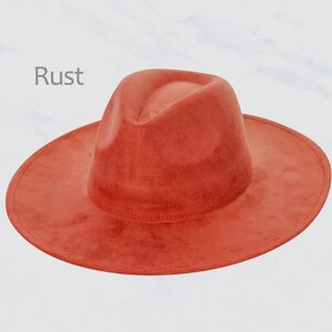 Wide Brim Fedora Hat | Rust Red | Suede | Customize With Hand Burned ...
