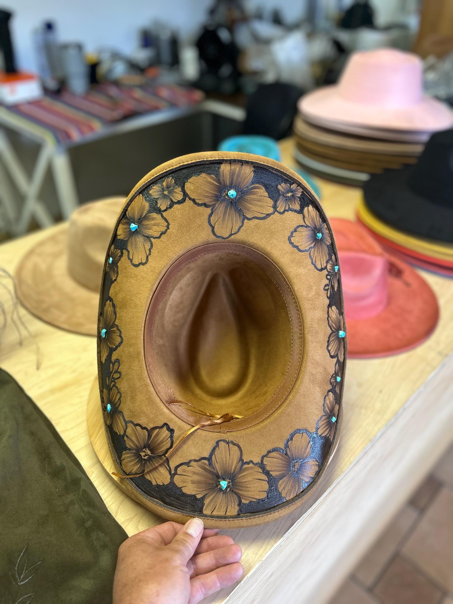Hand-burned Plumeria Hat – Custom Negative Space Floral Fedora With ...