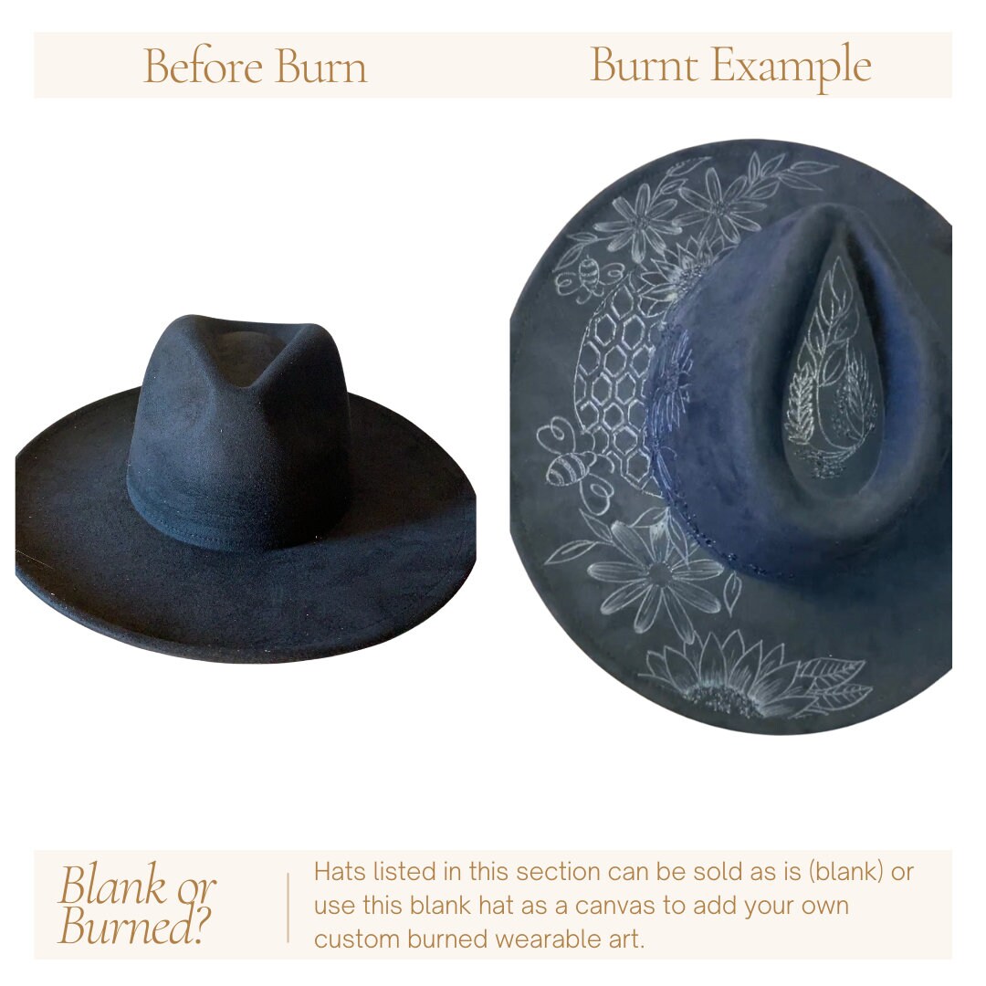 Customizable Wide Brim Fedora Hat: Personalize With Hand Burn, Textures ...