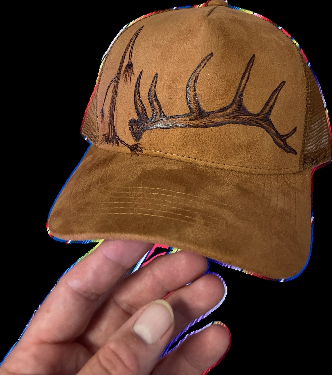 Hand Burned Elk Antler Ball Cap | Custom Nature-inspired Trucker Hat ...