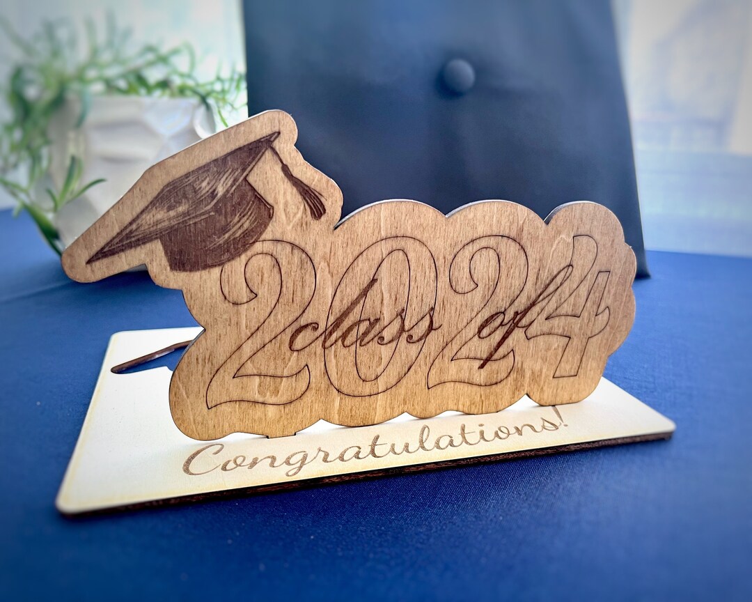 Graduation Congratulations Wood Card, Wooden Class of 2024 Table Décor ...
