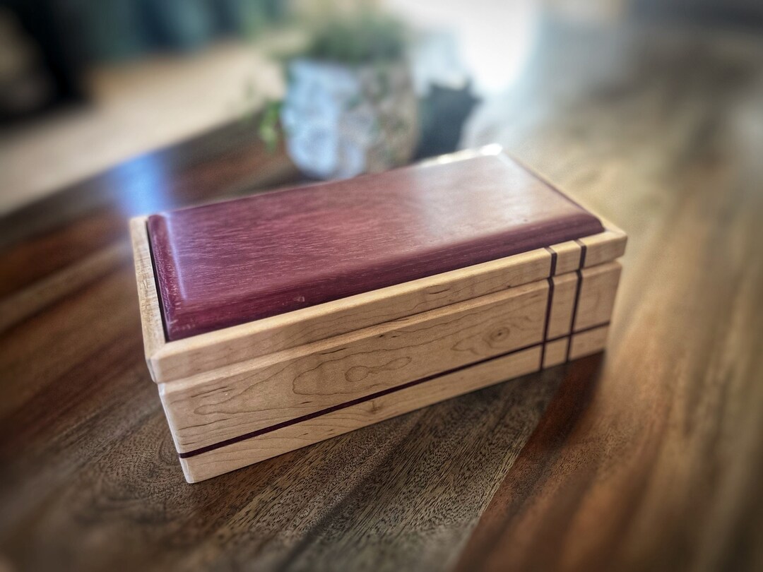 Handmade Curly Maple & Purple Heart Keepsake Box, Memory Box, Photo Box ...