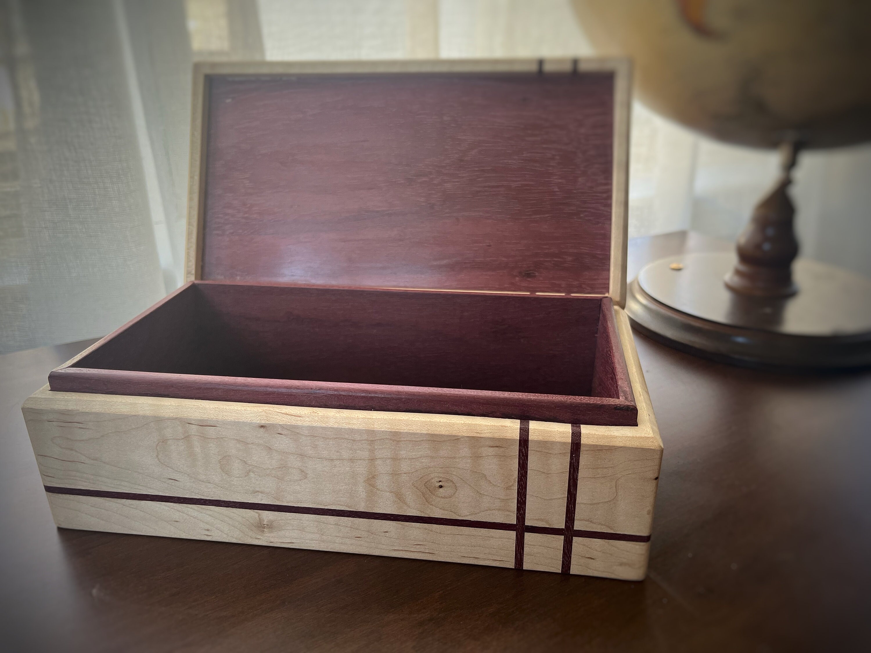 Handmade Curly Maple & Purple Heart Keepsake Box, Memory Box, Photo Box ...