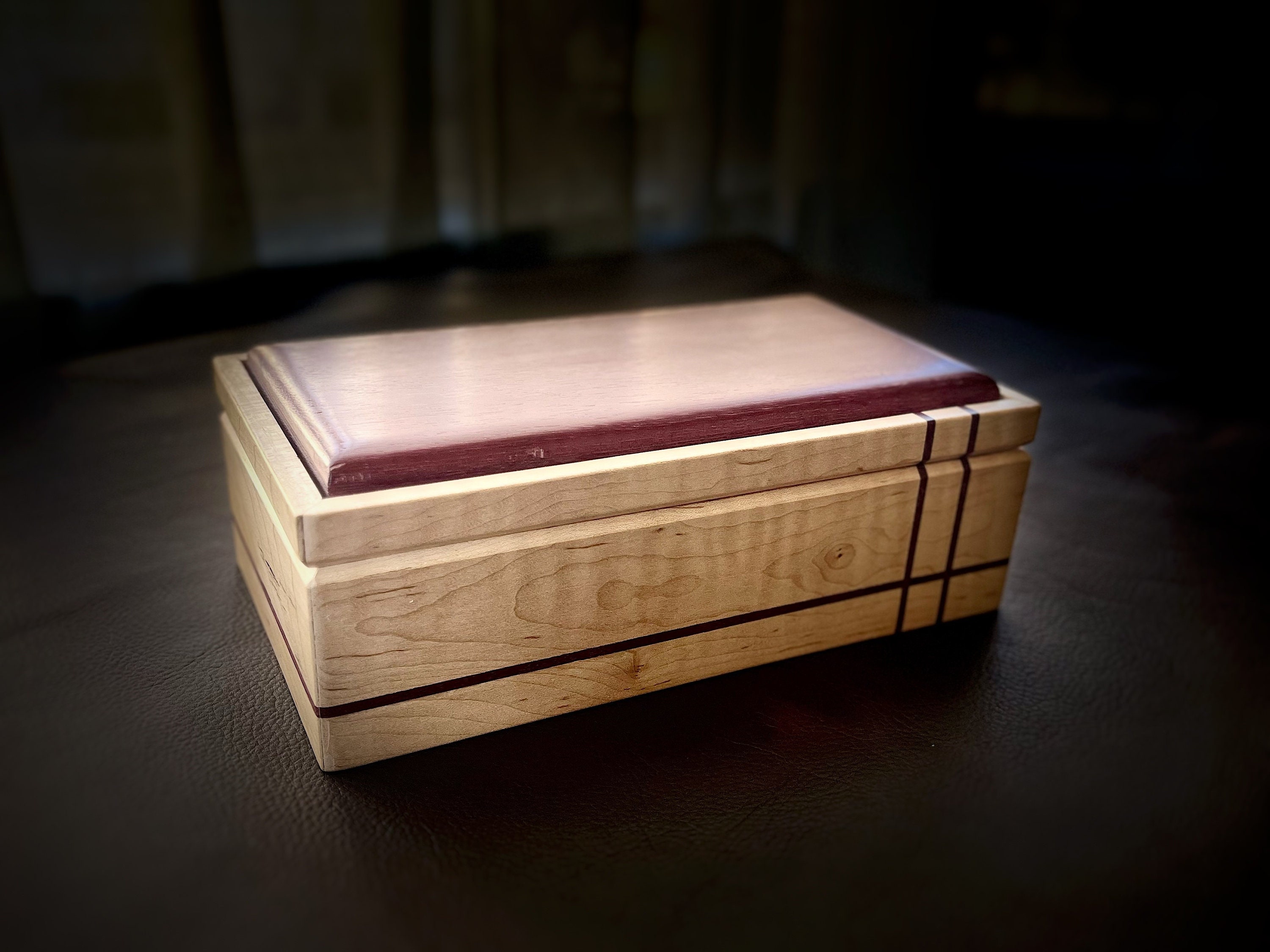 Handmade Curly Maple & Purple Heart Keepsake Box, Memory Box, Photo Box ...