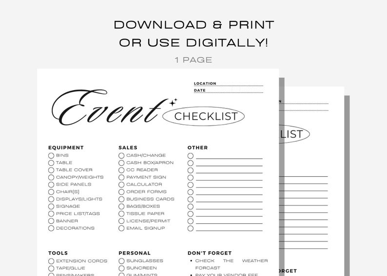 Pop-up Shop Checklist, Vendor Event Planner (PDF Download) - Etsy