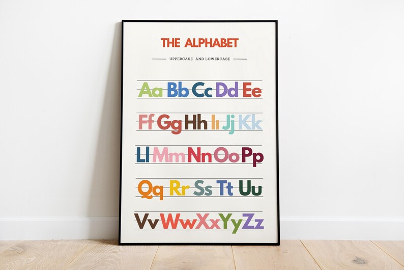 Rainbow Alphabet Poster, Handwriting Chart Print, Educational Wall Art ...