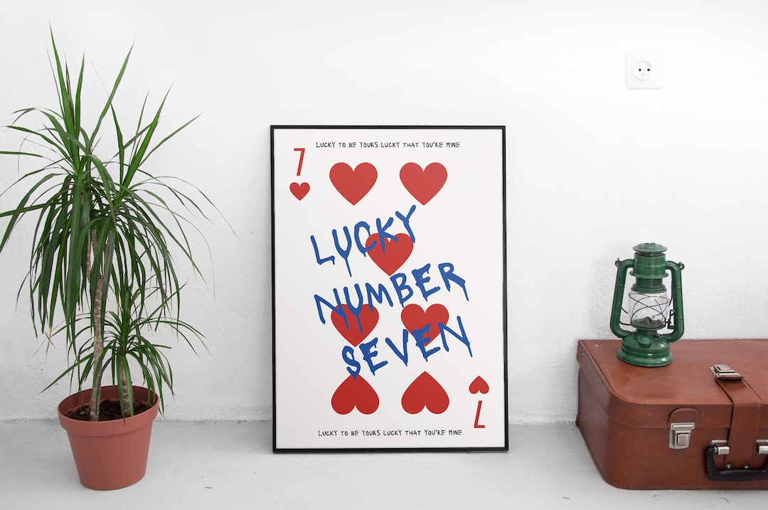 Lucky Number Seven, Playing Card Print, Retro Aesthetic Wall Art ...