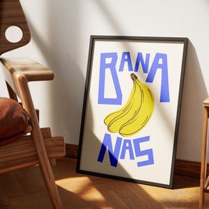 Banana Printable Art, Kitchen Wall Art, Abstract Print, Retro Fruit ...