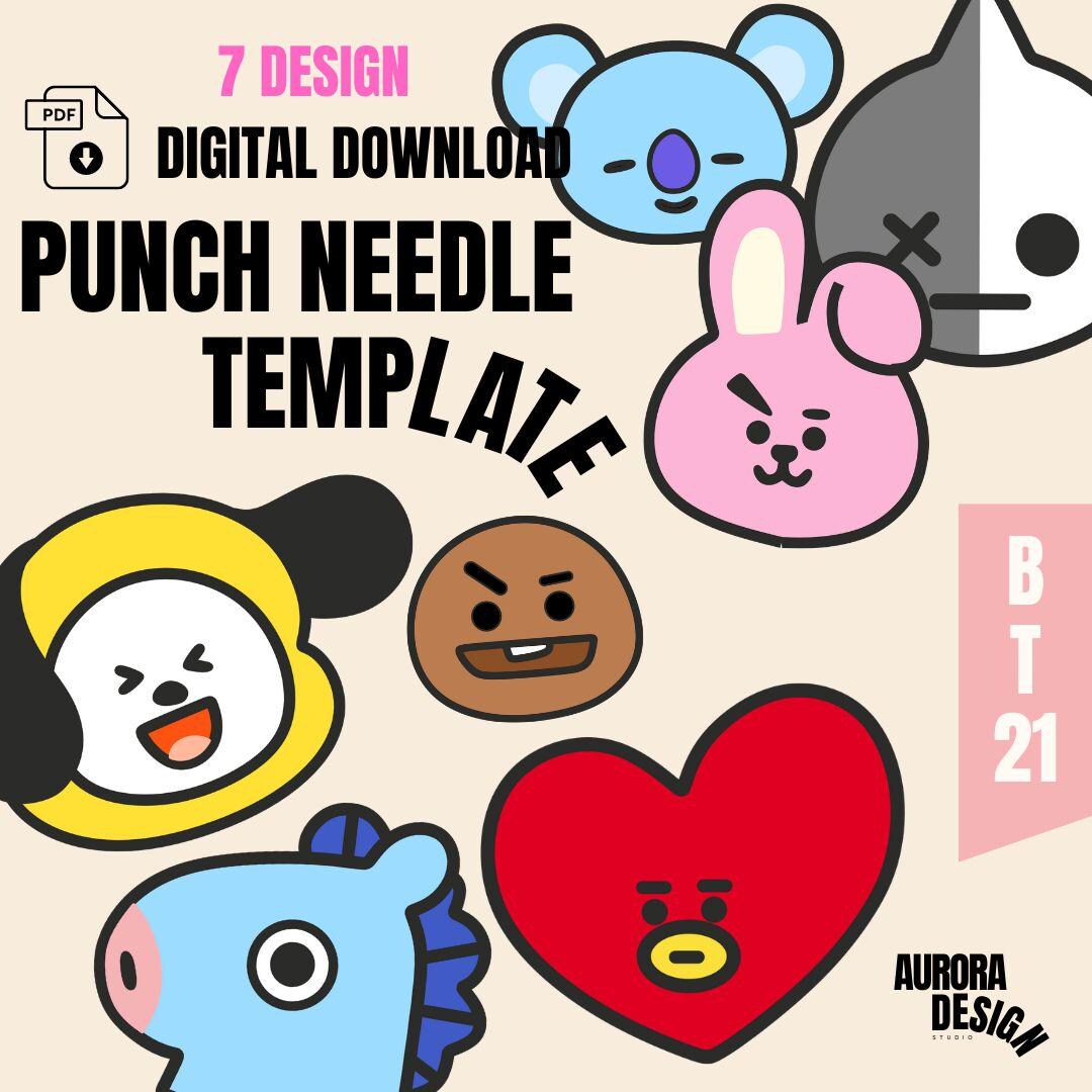 BT21 Mug Rug Punch Needle PDF Pattern for Beginners, KPOP Mug Rug ...