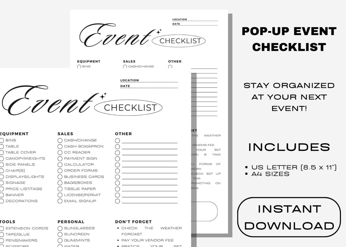 Pop-up Shop Checklist, Vendor Event Planner (PDF Download) - Etsy