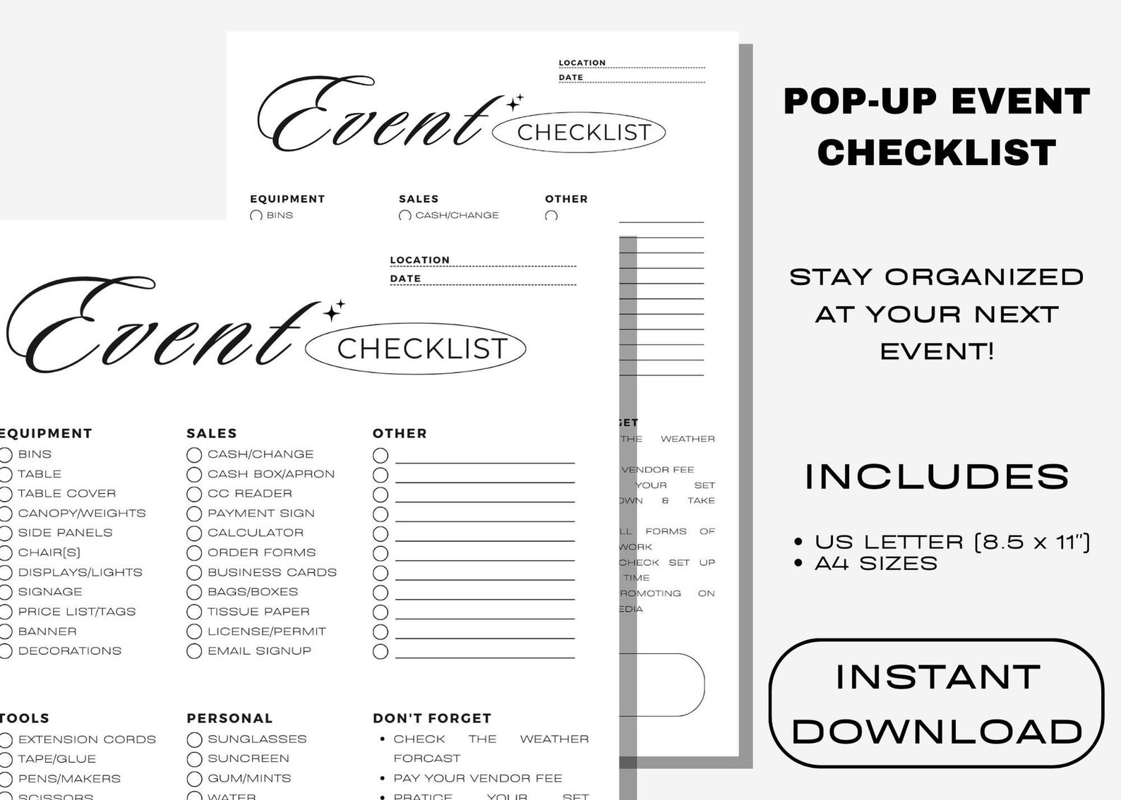 Pop-up Shop Checklist, Vendor Event Planner (PDF Download) - Etsy