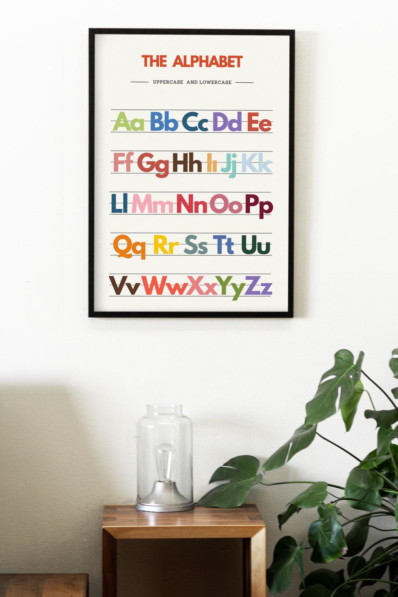 Rainbow Alphabet Poster, Handwriting Chart Print, Educational Wall Art ...