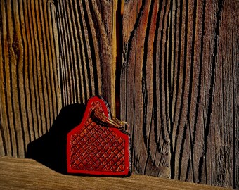 Hand Tooled & Carved Genuine Leather Cow Tag Keychain - Etsy