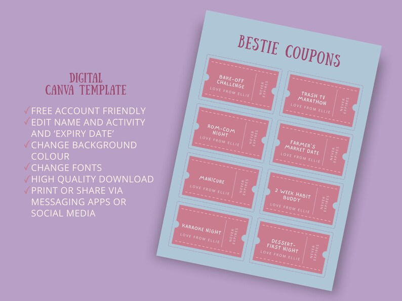 Friend Coupons, Birthday Gift, Editable Canva Template (instant ...