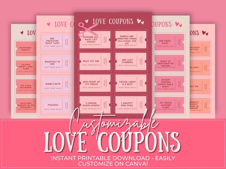 Editable, Printable, Love Coupons, for Birthday's, Anniversaries ...
