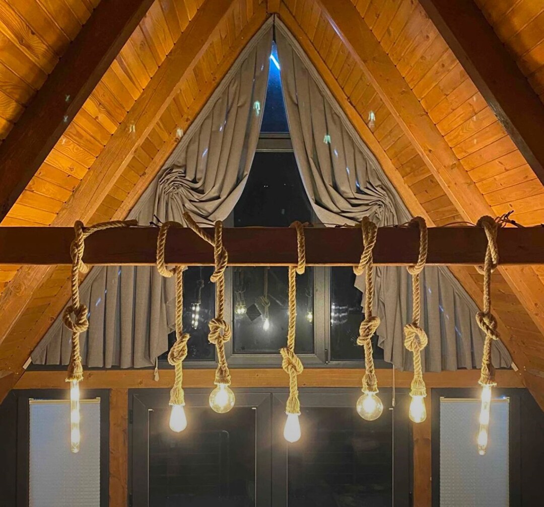 Straw Rope Bohemian Chandelier,rope Ceiling Light Fixture, Rustic Light ...