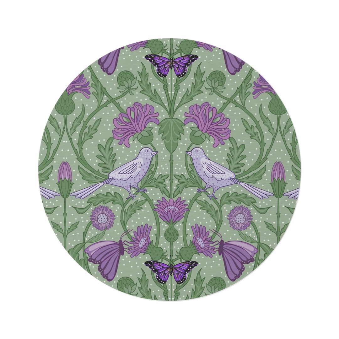 Art Nouveau Purple and Green Thistle Round Rug, 109, Vibrant Thistle ...