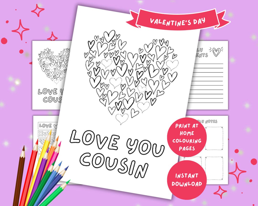 Cousin Valentine's Day Printable Gift | Colouring & Activitiy Pages for ...