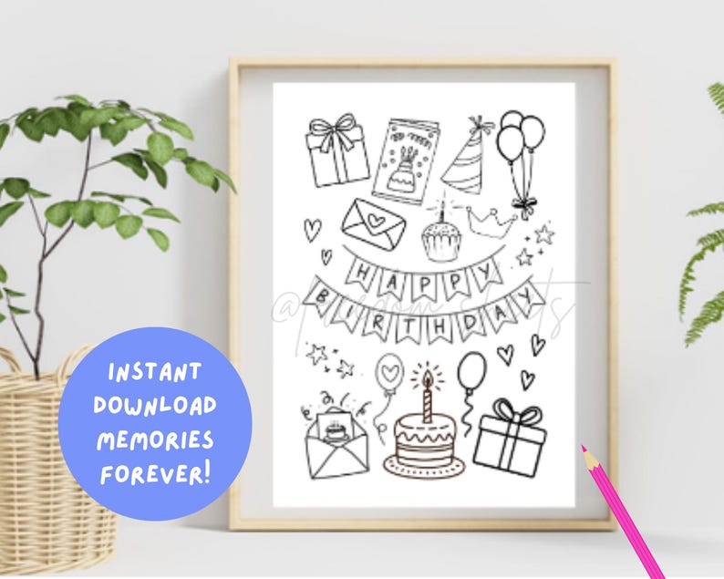 Happy Birthday Colouring Pages for Kids Any Age Celebration Present ...