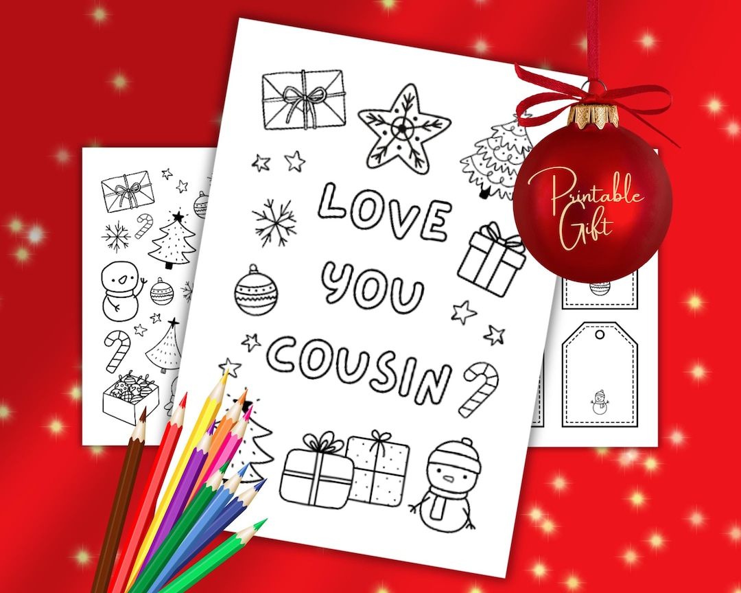Cousin Christmas Colouring Pages | Love You Cousin Gift | Card Insert ...