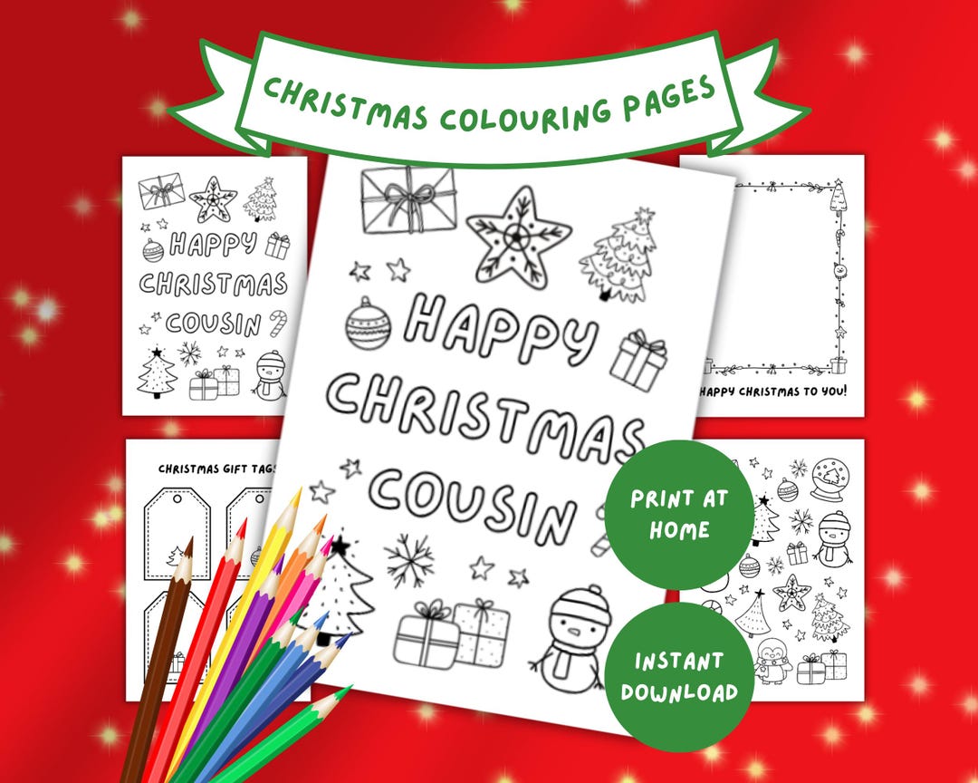 Cousin Christmas Colouring Pages for Kids | A4 PDF Printable Holiday ...