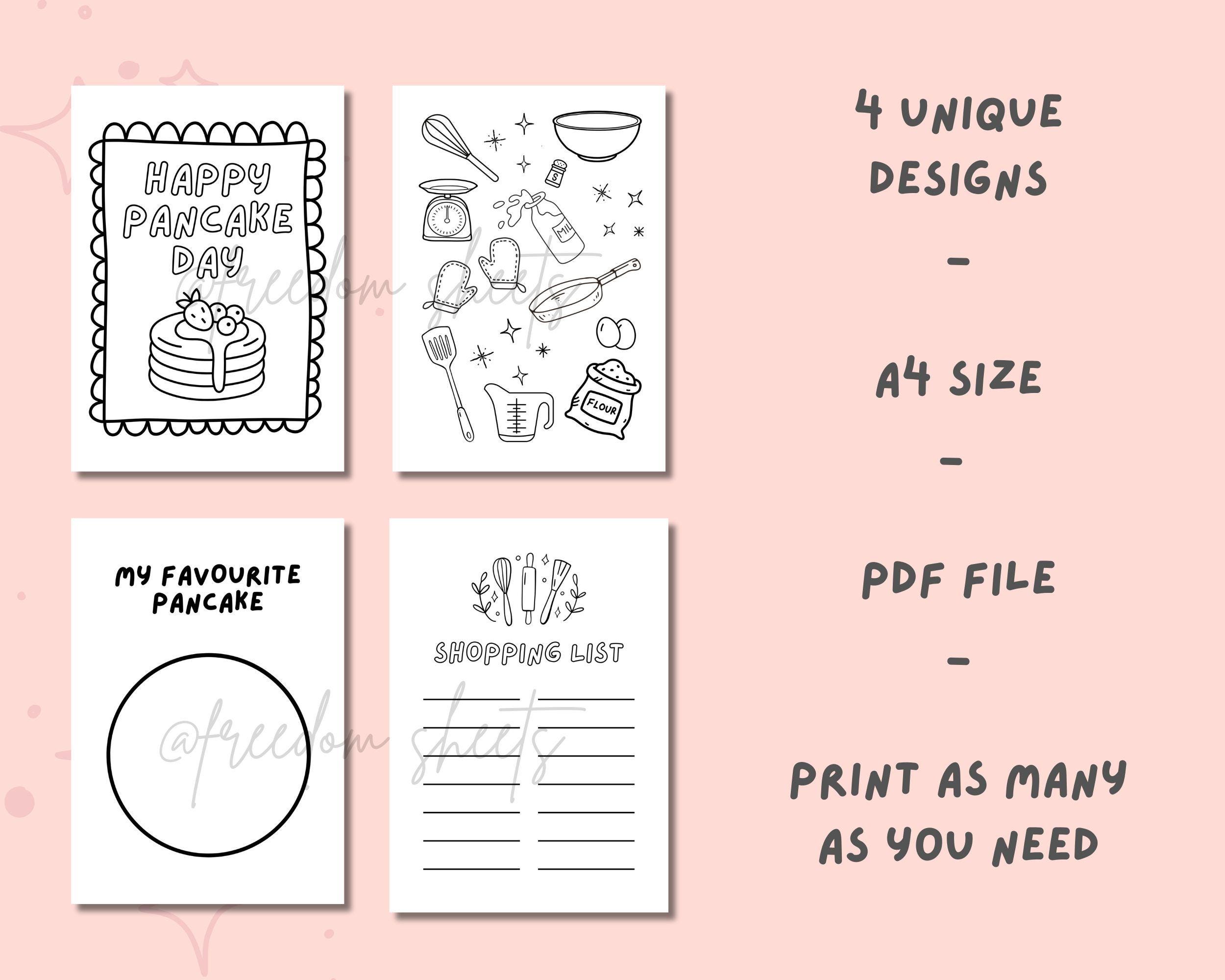 Fun Pancake Day Colouring Pages for Kids Printable Preschooler Activity ...