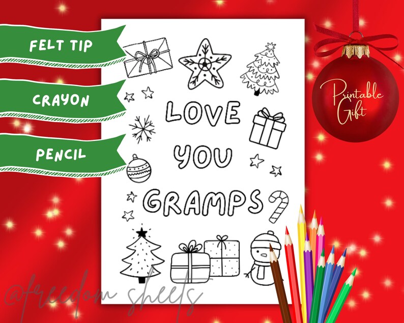 Gramps Christmas Colouring Pages Activity & Gift | Card Insert ...