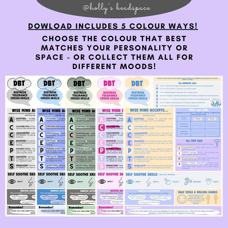 DBT Distress Tolerance Cheat Sheet: Printable Coping Skills PDF - Etsy