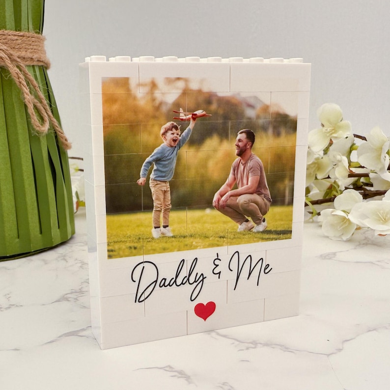 Personalised Daddy and Me LEGO® Photo Block and Text - Custom LEGO Gift ...