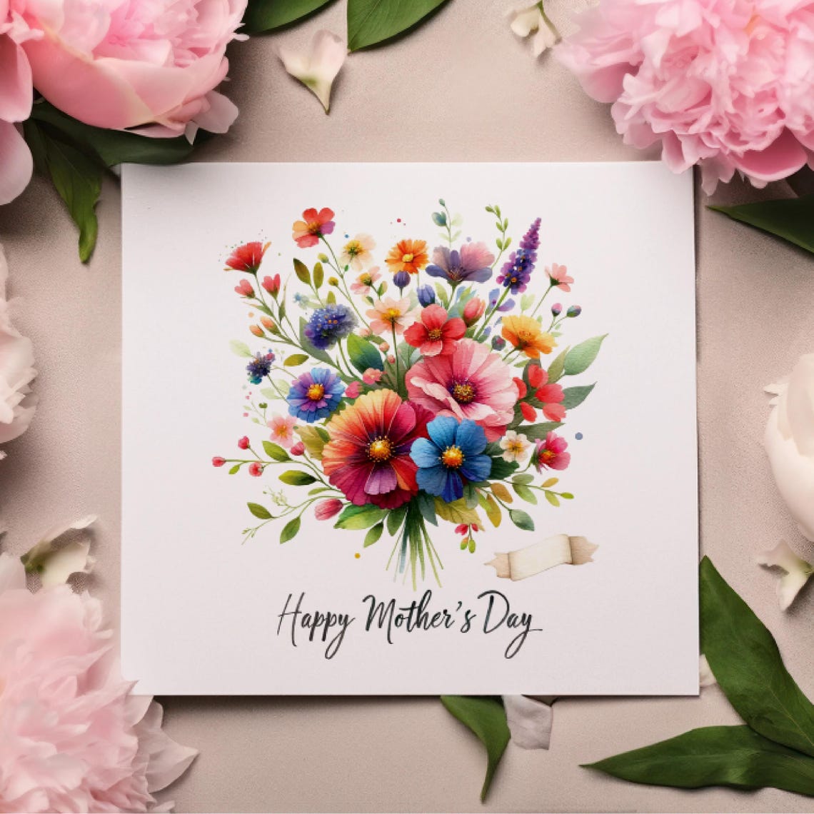 Flower Bouquet Mothers Day Card, Happy Mothers Day Card, Card for ...
