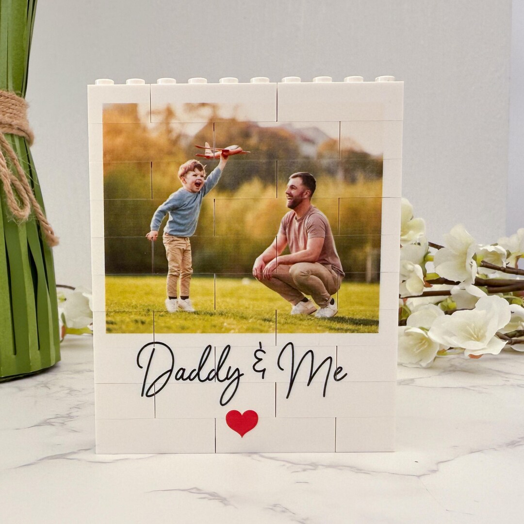 Personalised Daddy and Me LEGO® Photo Block and Text - Custom LEGO Gift ...