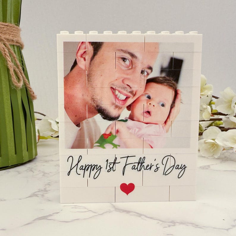 Personalised 1st Father’s Day LEGO® Photo Block and Text - Custom LEGO ...