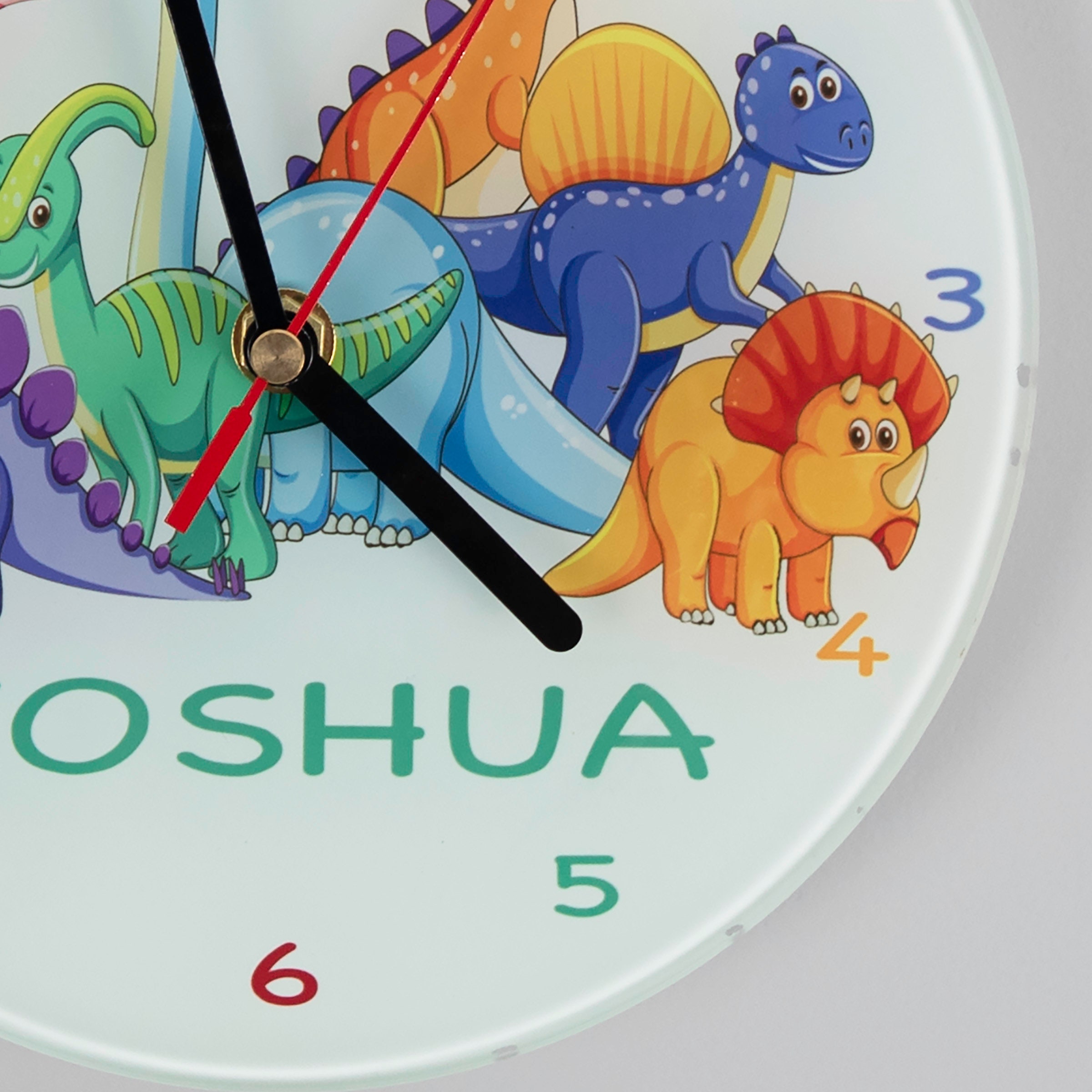 Personalised Dinosaur 20cm Large Glass Clock 24 Different Text Colour ...