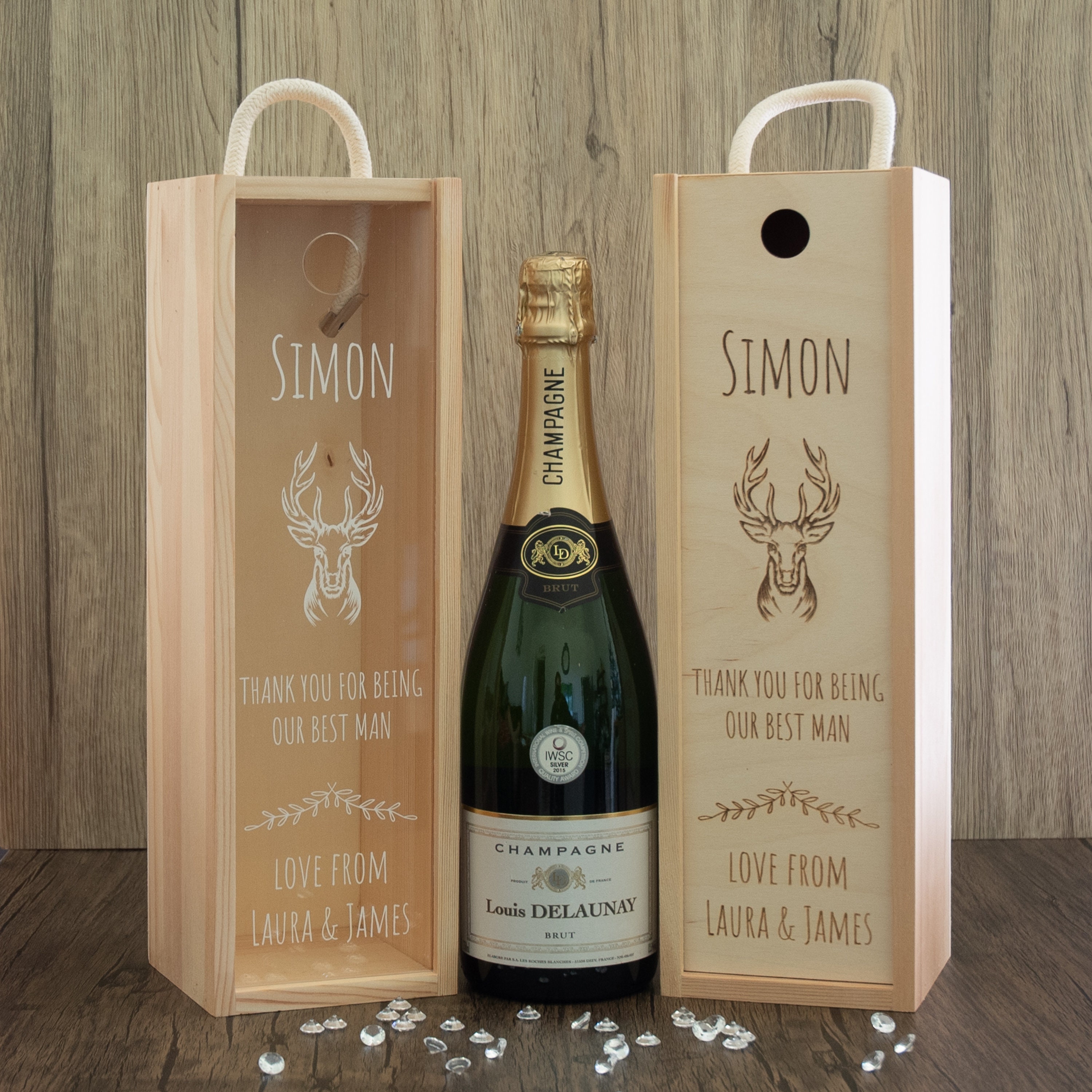 Personalised Stag Design Wooden Bottle Box With Clear Acrylic - Etsy