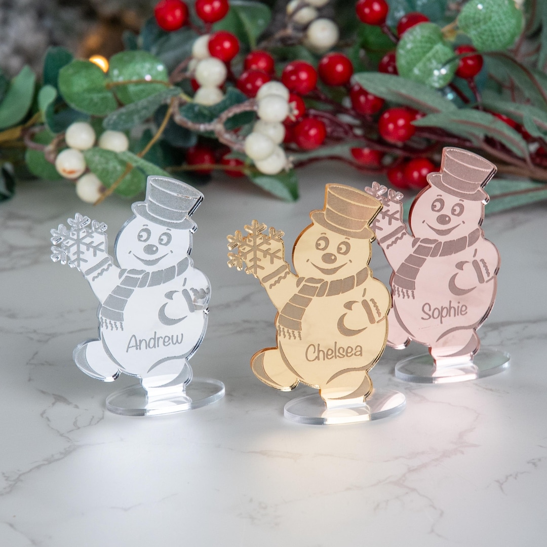Personalised Mirror Acrylic Snowmen Place Name - Etsy UK