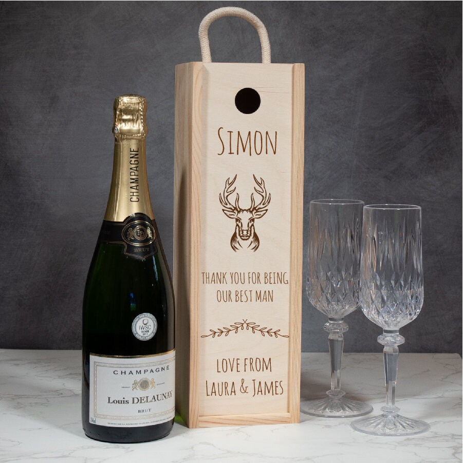 Personalised Stag Design Wooden Bottle Box With Clear Acrylic - Etsy