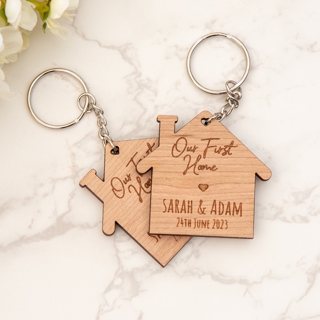 Personalised Matching Pair New Home Keyrings, First Home Keyrings ...