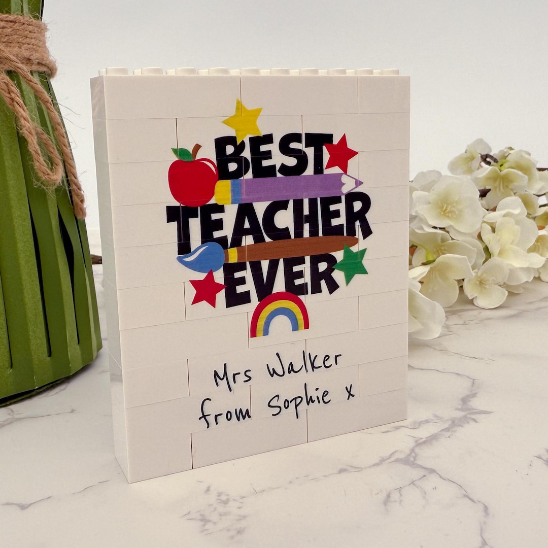 Personalised Best Teacher Ever LEGO® Teacher Gift | Photo Block & Text ...