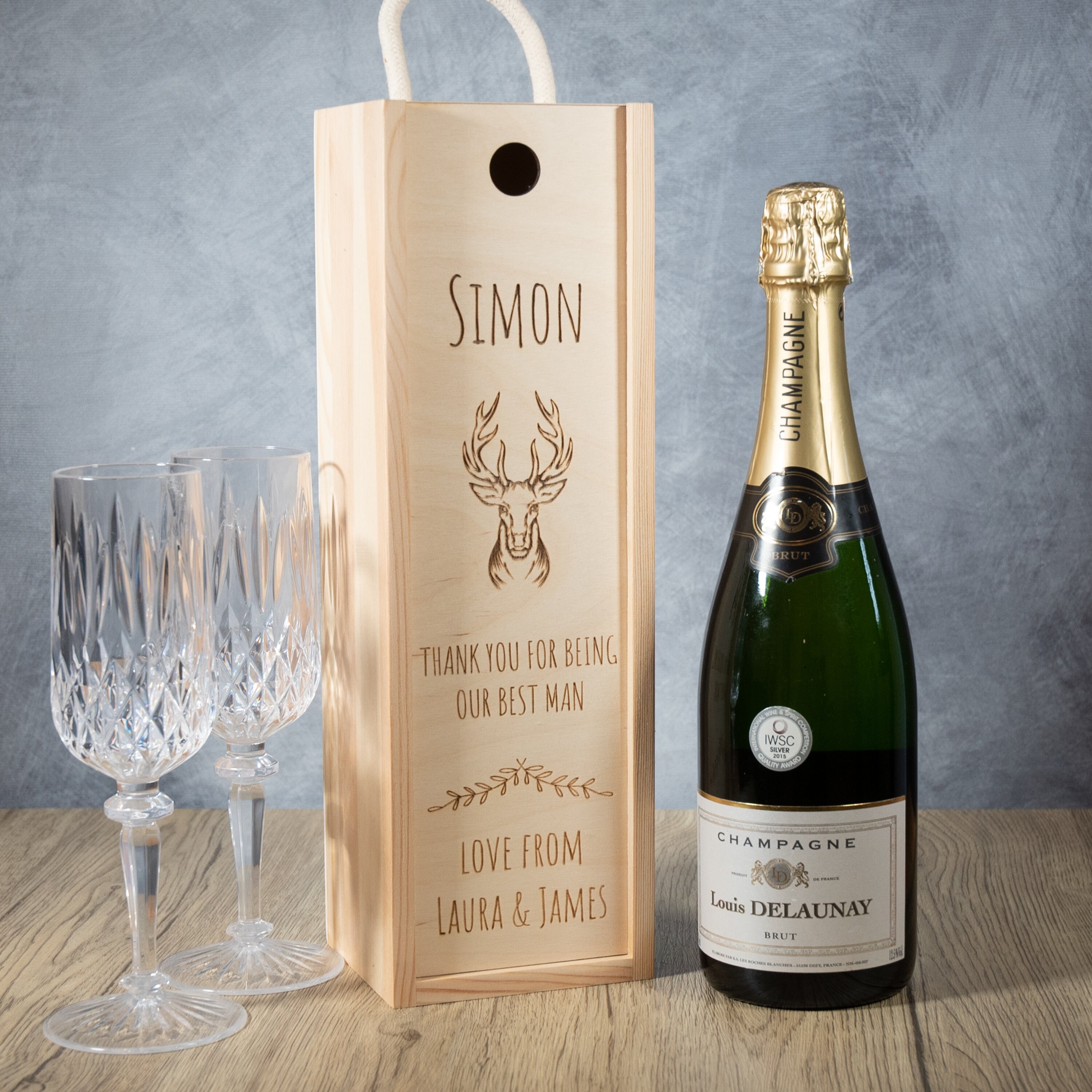 Personalised Stag Design Wooden Bottle Box With Clear Acrylic - Etsy