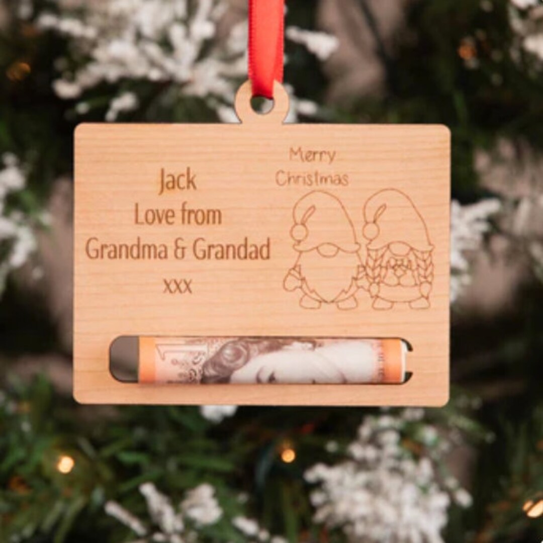 Personalised Christmas Gnome Money Holder Christmas Tree Decoration ...