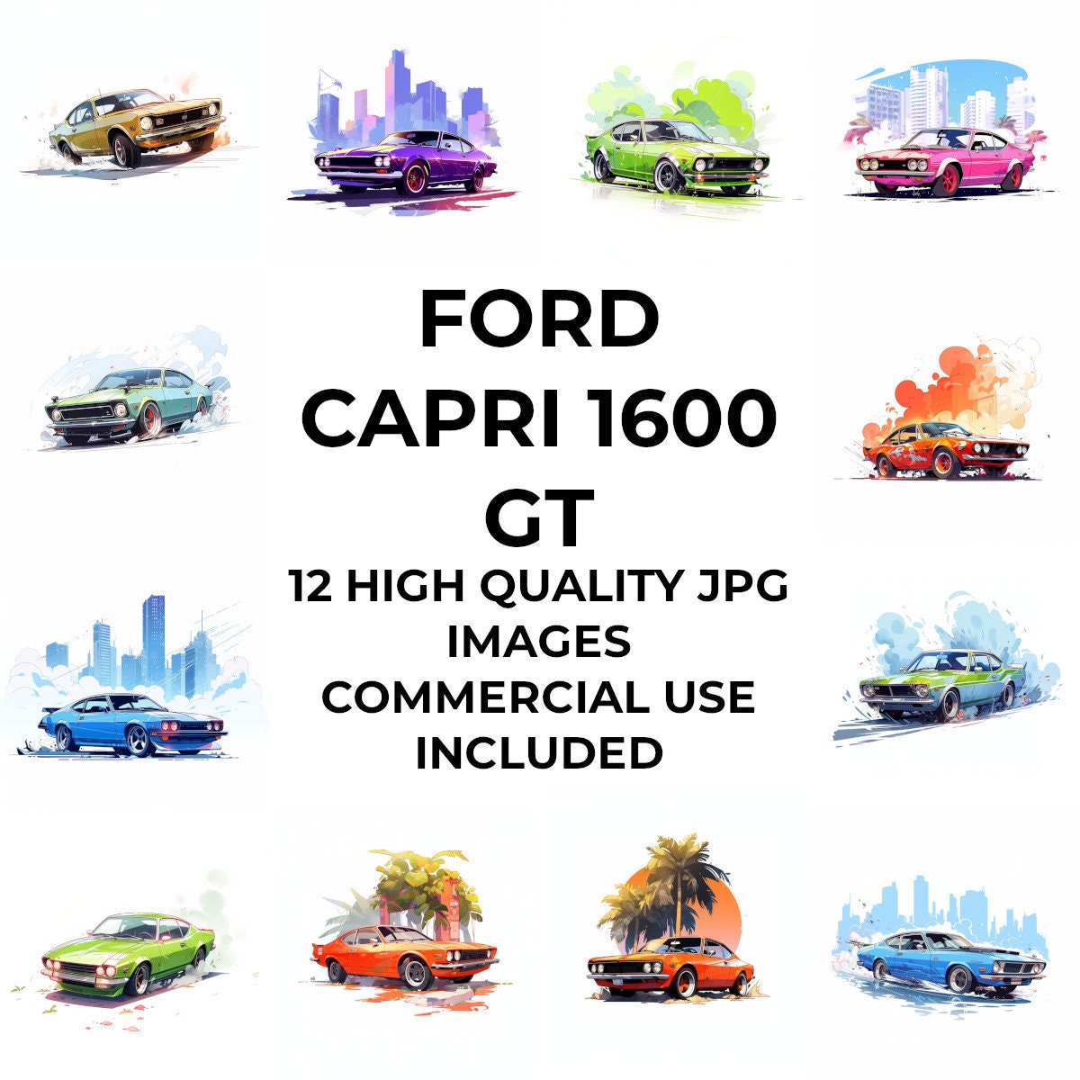 Ford Capri 1600 GT Clip Art Vintage Car Illustration for Auto - Etsy