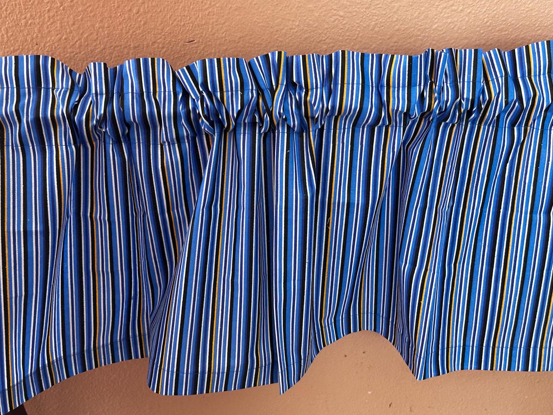 Stripe Pinstripe Window Valance Blue Yellow White Pattern Curtain ...