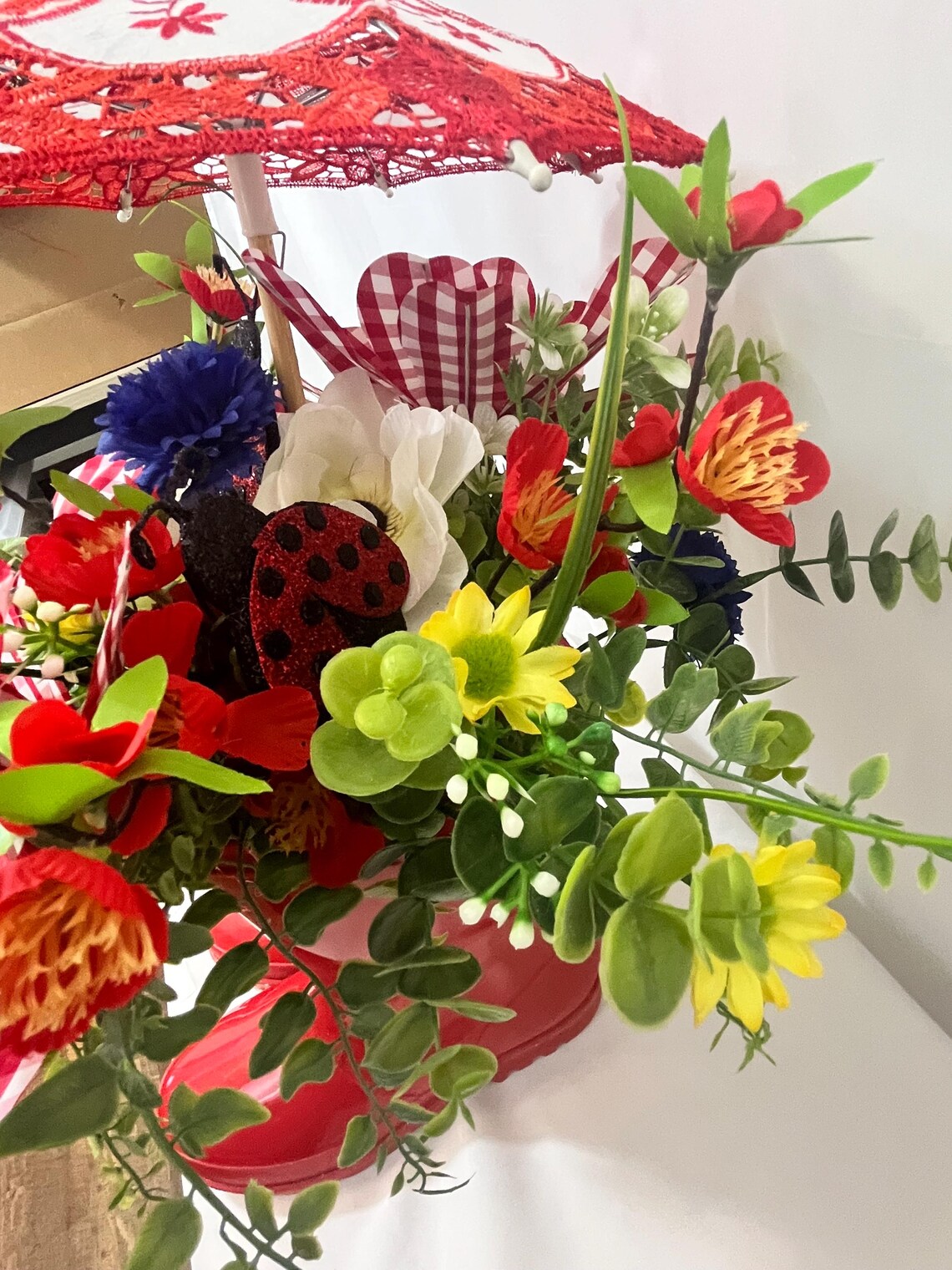 Joyful Blossoms: Vibrant Floral Display in Red Rain Boots - Etsy