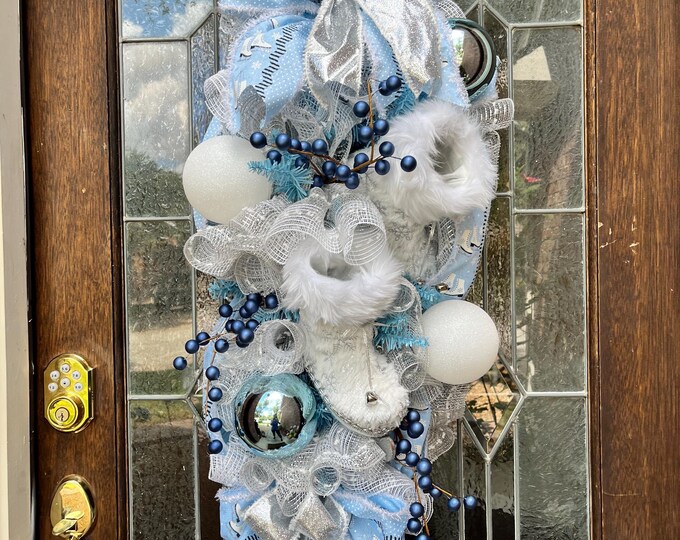 Ice Blue Swag, Winter Wonderland Ice Skates, Snowflake Door Decor ...