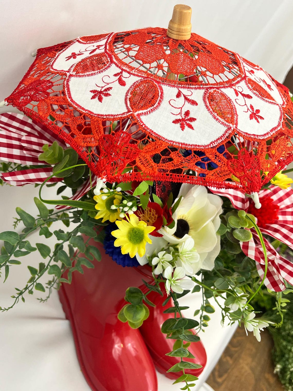 Joyful Blossoms: Vibrant Floral Display in Red Rain Boots - Etsy